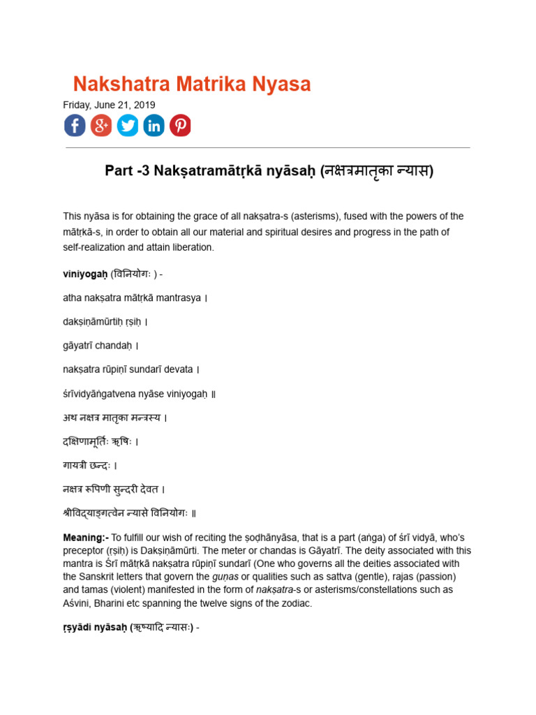Nakshatra Matrika Nyasa | PDF | Zodiac | Stars