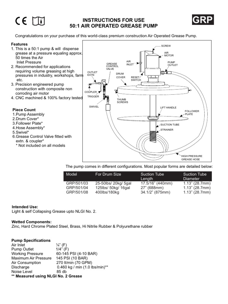 50:1 Air Operated Grease Pump Guide | PDF | Pump | Valve