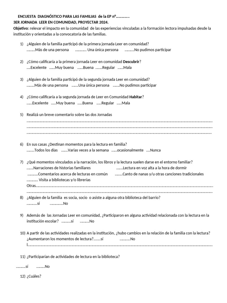 Encuestas para Las Familias 3er Jornada Leer en Comunidad | PDF