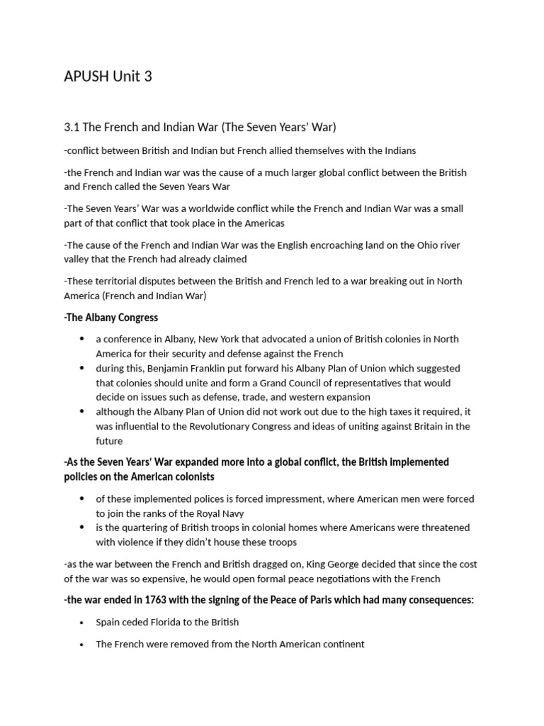 Apush Unit 3 | PDF | British Empire | French And Indian War