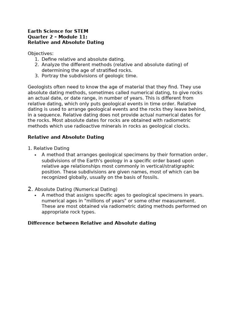 Relative vs. Absolute Dating Guide | PDF | Geology | Stratigraphy
