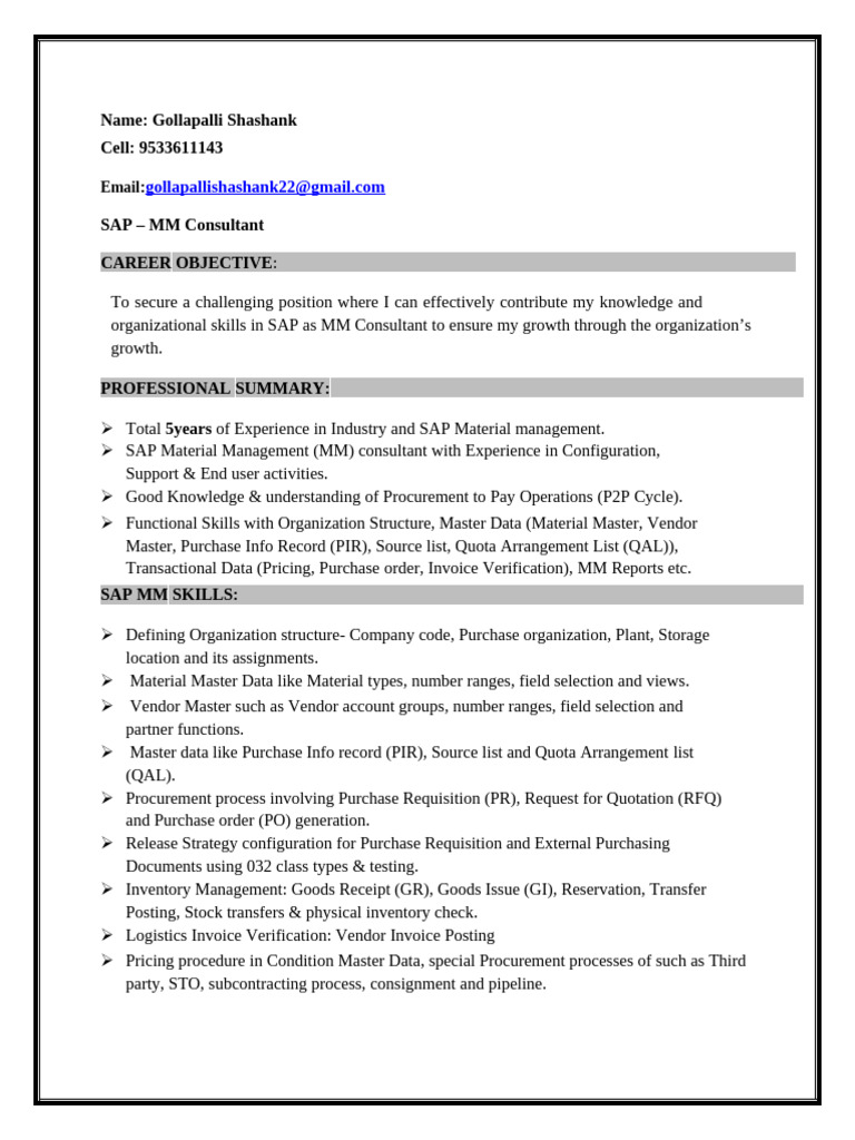 Shashank resume SAP MM | PDF | Procurement | Business