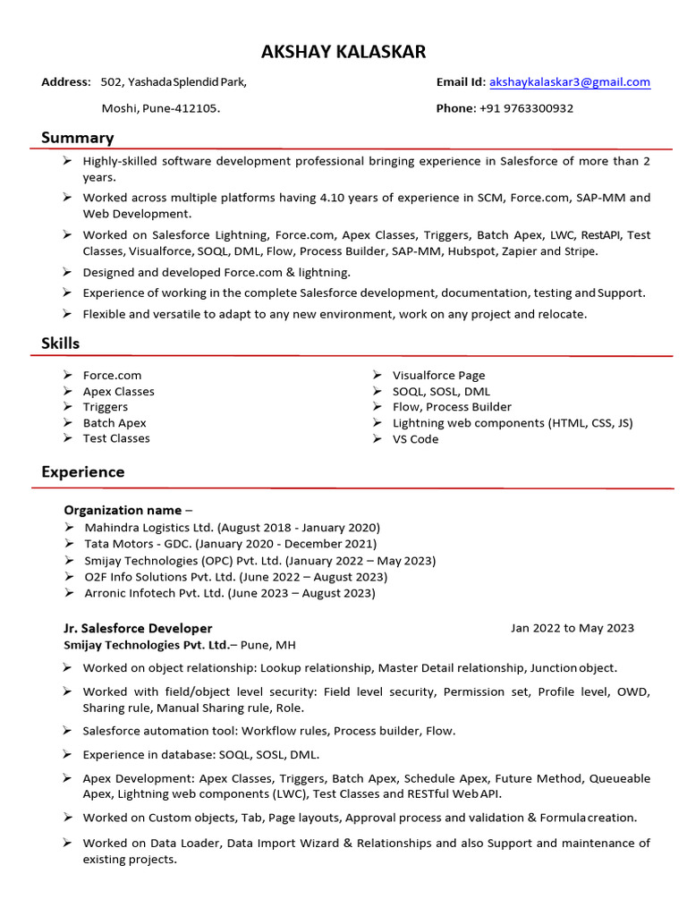 Akshay K SFDC Cv (1) | PDF | Automation | Information Technology