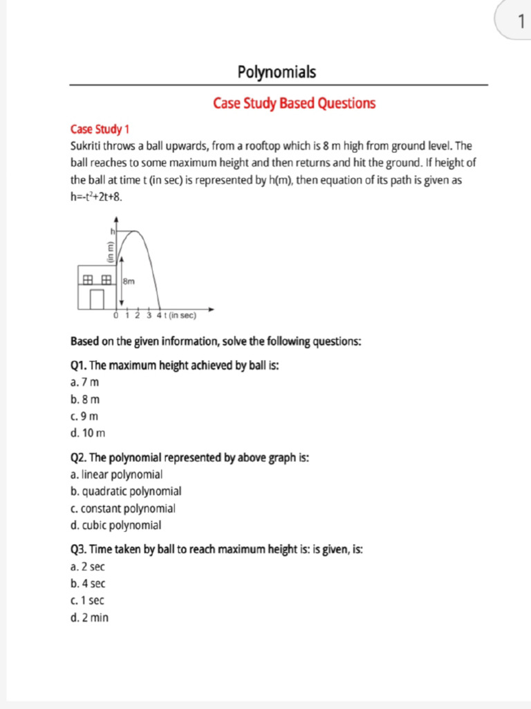 Polynomials Case Study (R D SHARMA) | PDF