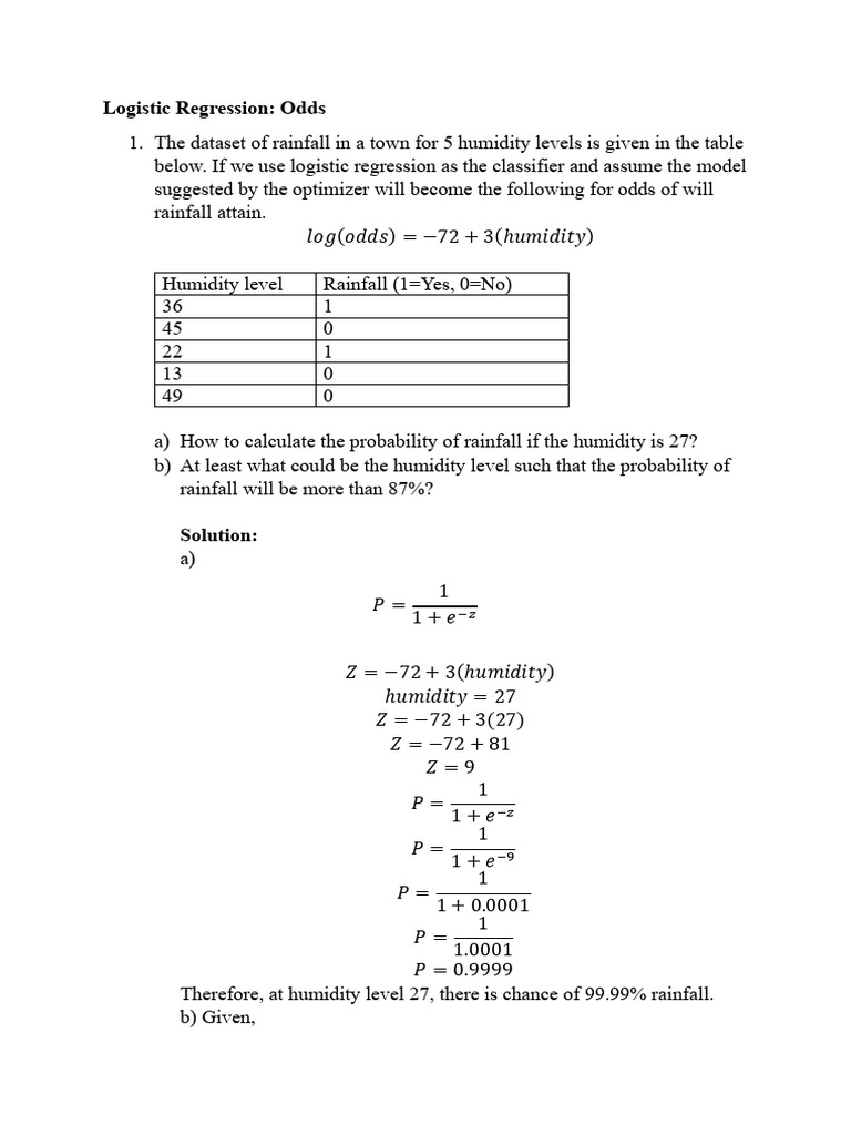 Problems On Logistic Regression - Odds | PDF | Logistic Regression | Applied Statistics