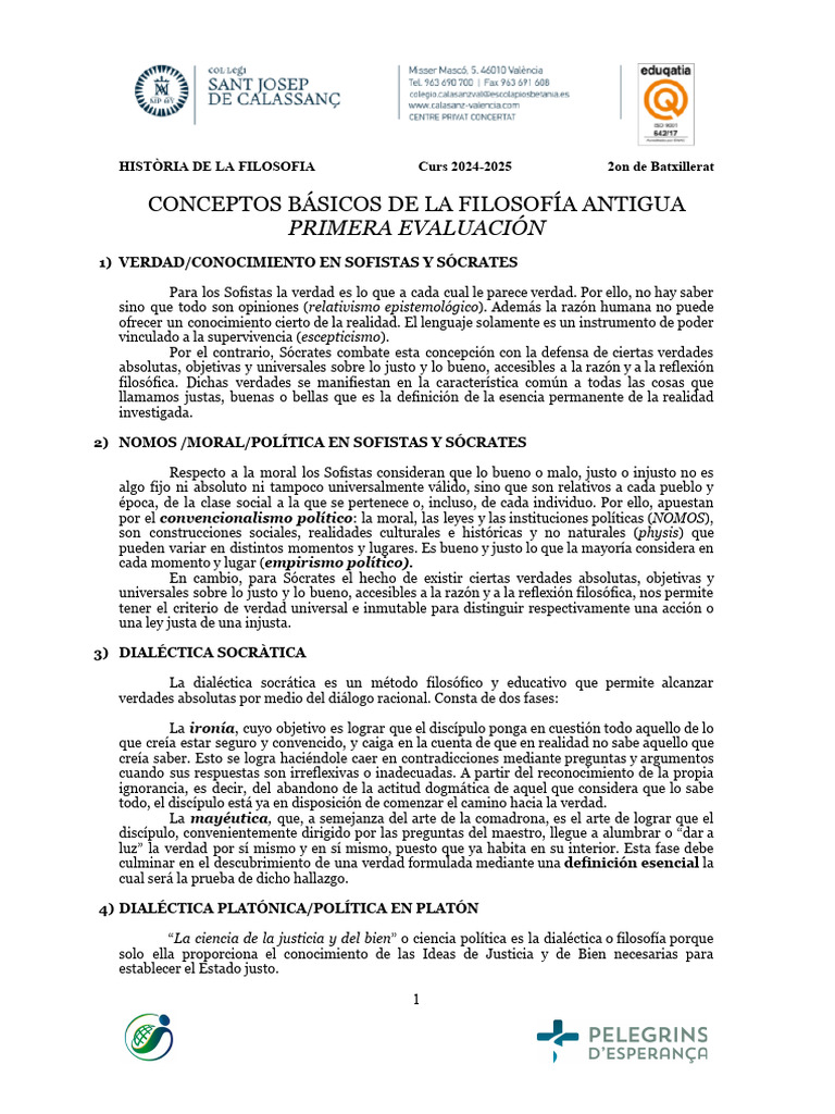 Conceptos básicos-FILOANTIGUA - 1ev | PDF | Platón | Virtud