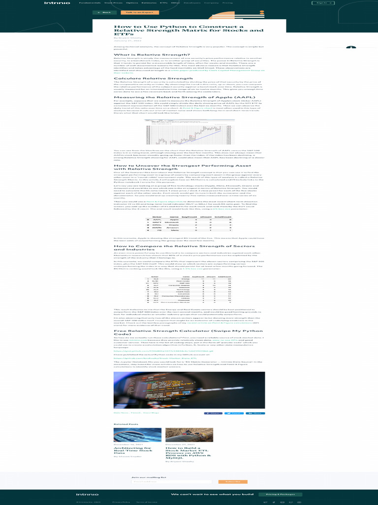 Build A Relative Strength Matrix For Stocks & ETFs With Python - Intrinio | PDF