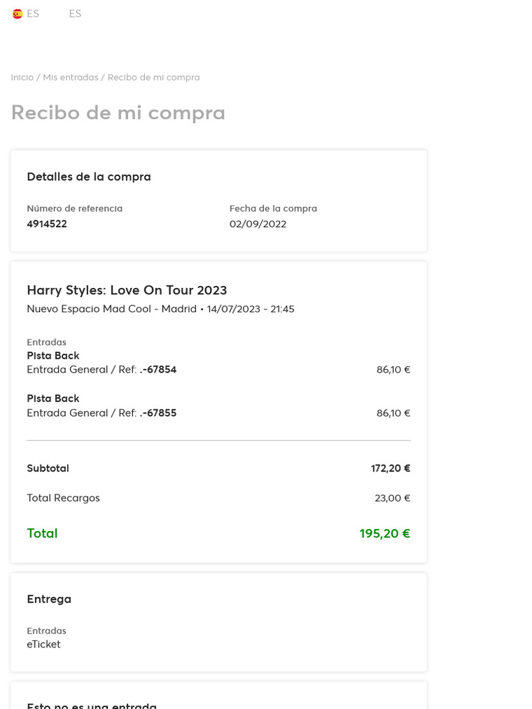 Andrea Ces Ticketmaster - Harry Styles | PDF