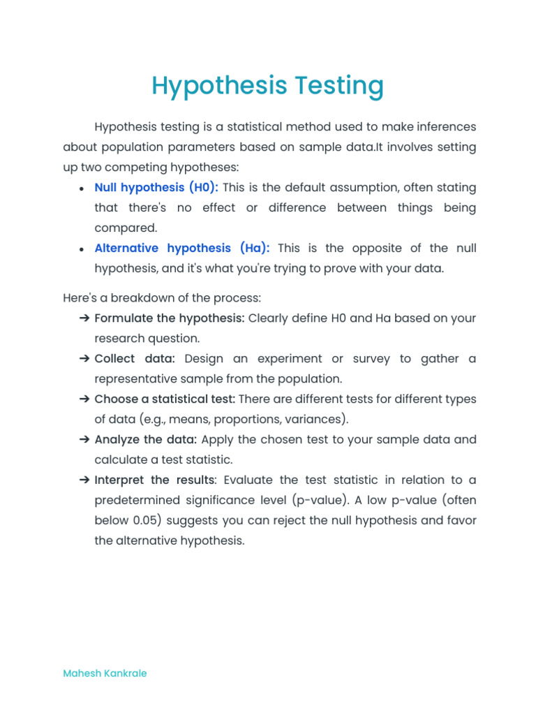 08.Hypothesis Testing | PDF | P Value | Statistical Hypothesis Testing