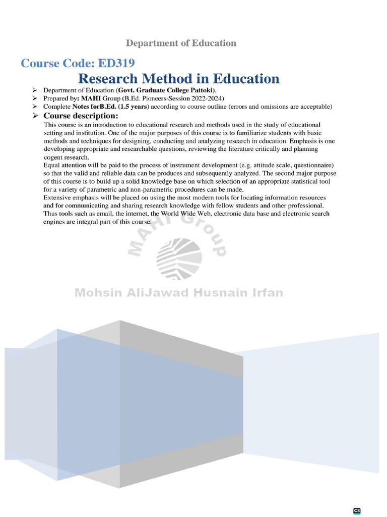 Research Method in Education B.ED (1.5 Year) 1 | PDF