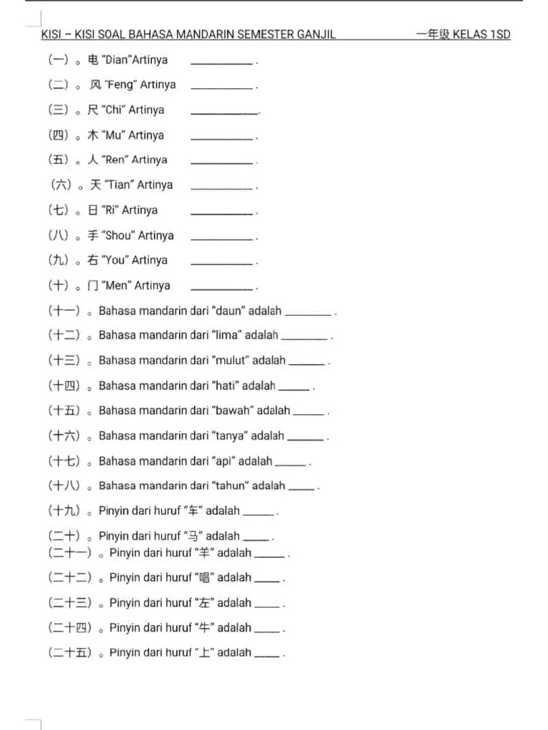 Kisi Kisi Mandarin Kayla | PDF