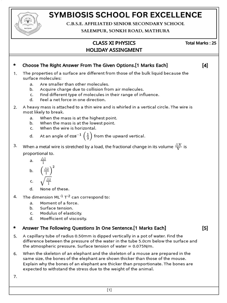XI PHYSICS | PDF | Surface Tension | Stress (Mechanics)