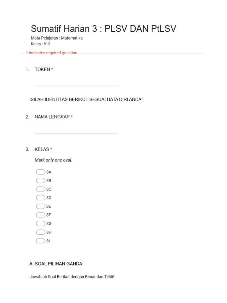 Sumatif Harian 3 - PLSV DAN PTLSV - Google Forms | PDF