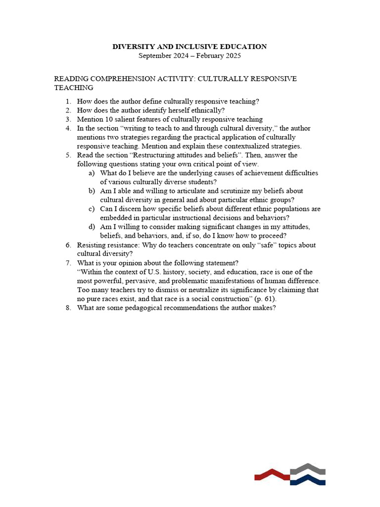 Culturally Responsive - Reading Activity | PDF