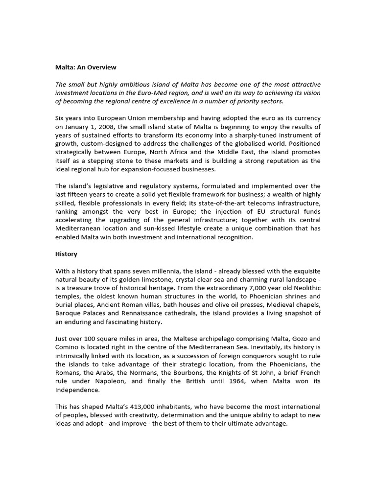 Malta - an overview | PDF | Malta | European Union