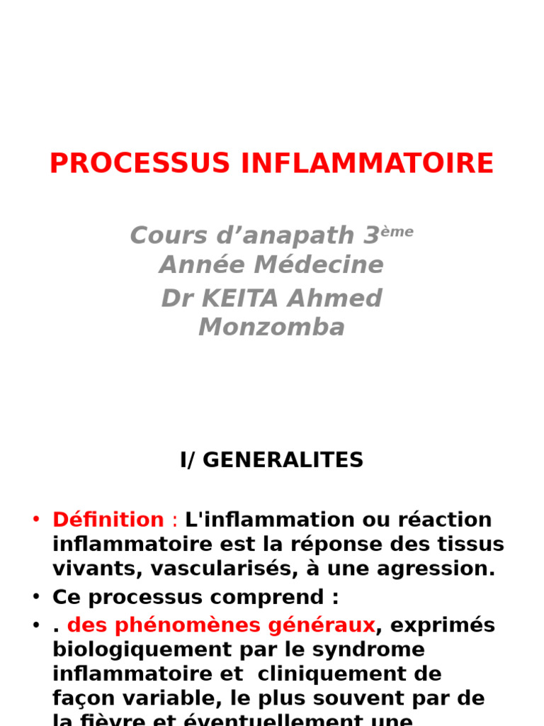 Processus Inflammatoire en Anatomie Pathologique | PDF | Inflammation ...