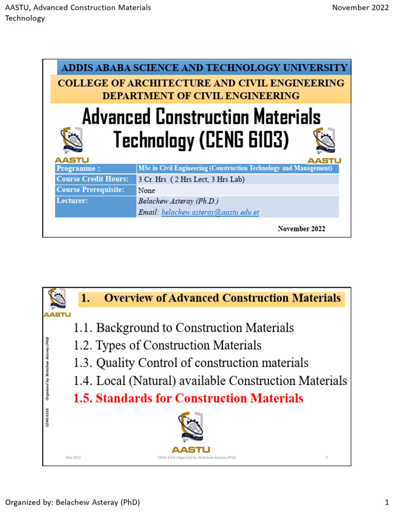 Advanced Construction Materials Course | PDF | Concrete | Cement
