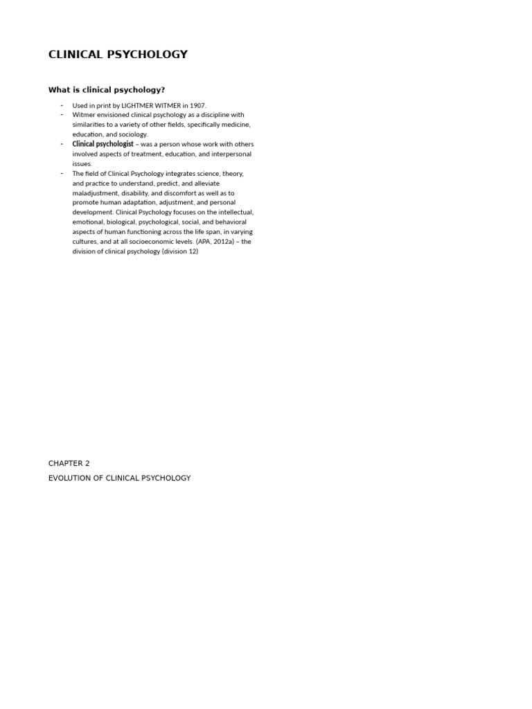 Clinical Psychology Notes | PDF