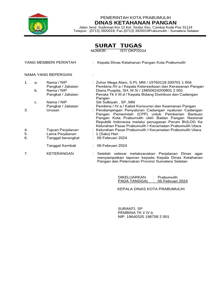 Contoh Surat Tugas Perjadin | PDF