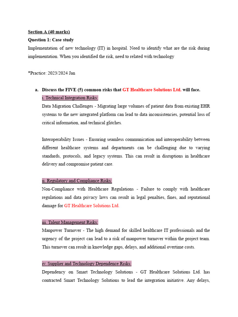 Risks in Hospital IT Implementation | PDF | Risk | Risk Management