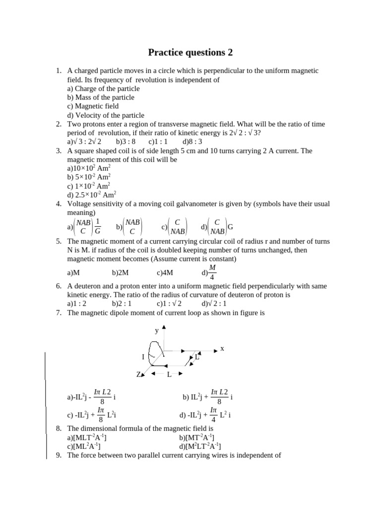 Practice Questions 2 | PDF | Magnetic Field | Inductor