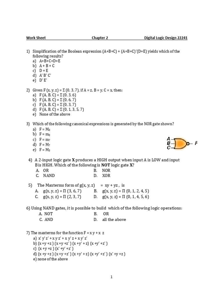 Work Sheet - Chapter 2 | PDF
