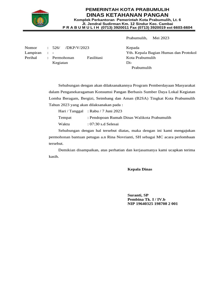 Surat Permohonan MC Ke Humas | PDF