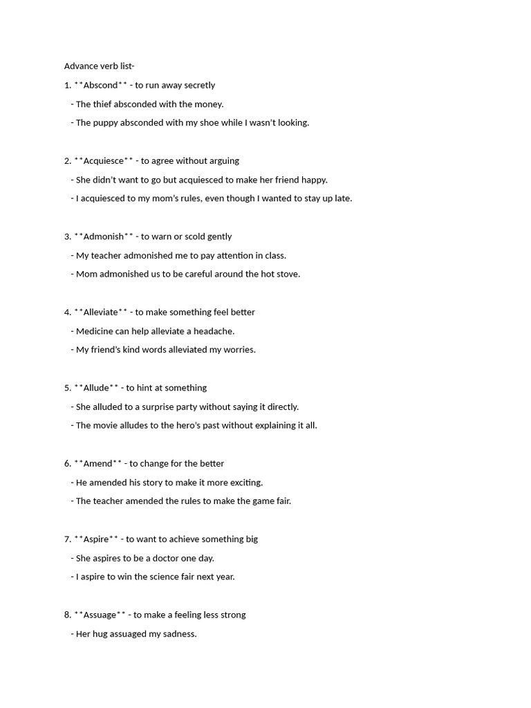 Advance verb list | PDF