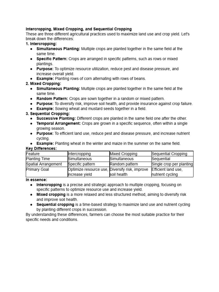 Intercropping vs. Mixed vs. Sequential Cropping | PDF