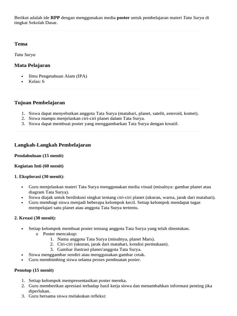 Berikut Adalah Ide RPP Dengan Menggunakan Media Poster Untuk ...