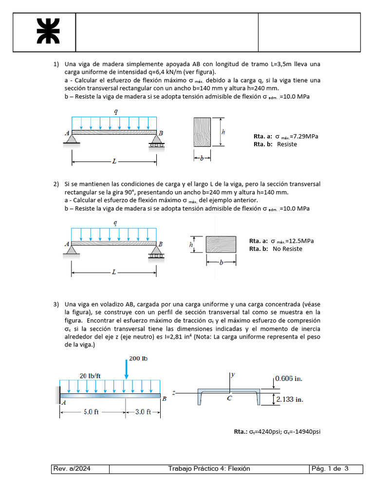 UTN RdeM TPN - 04 - 2024 Flexión | PDF | Viga (Estructura) | Doblar