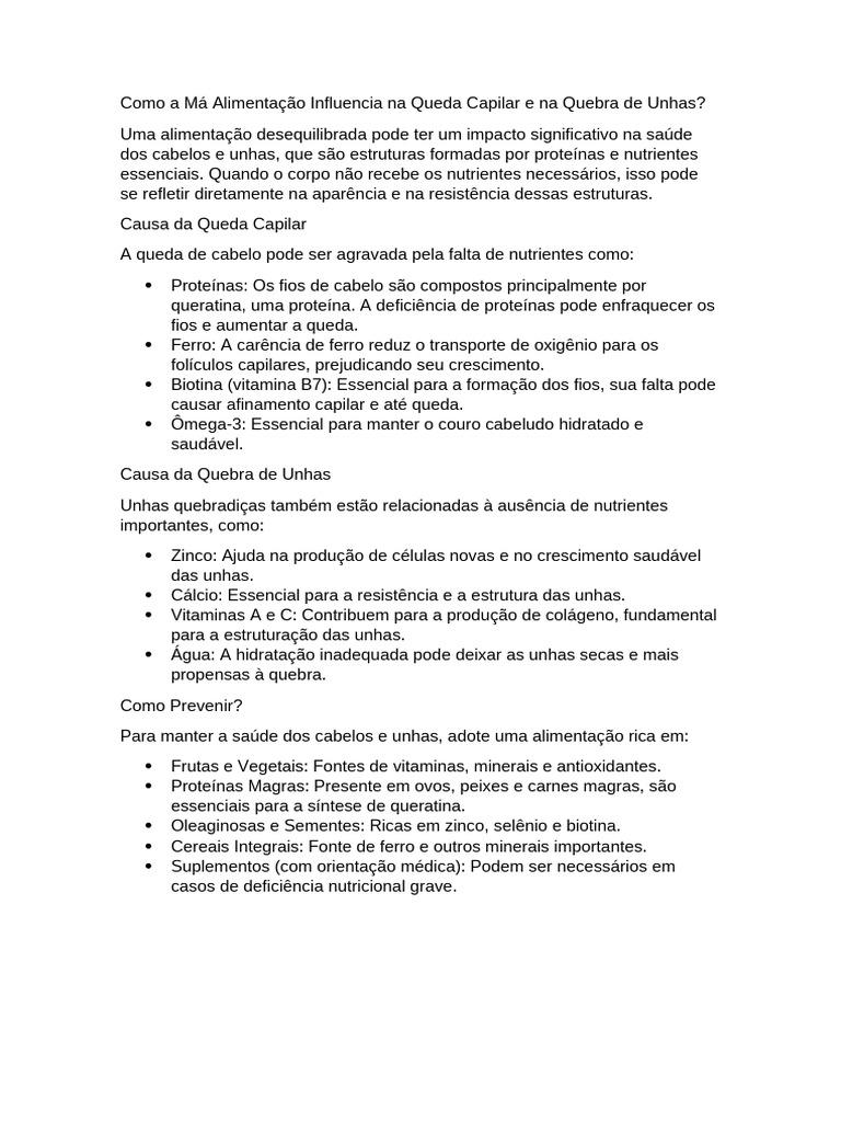 Como A Má Alimentação Influencia Na Queda Capilar e Na Quebra de Unhas ...