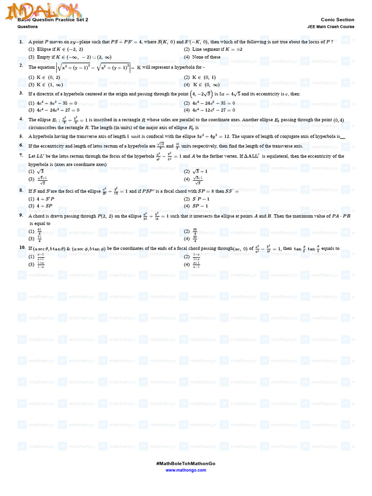 374 Qs - Practice Question Set 2 @IndAlok | PDF | Ellipse | Elementary ...