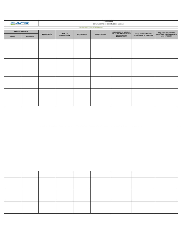 Matriz de Partes Interesadas en Calidad | PDF | Business | Economias