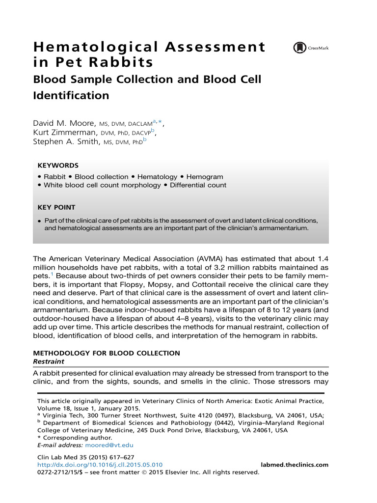 Hematology in Pet Rabbits: Blood Collection Guide | PDF | White Blood ...
