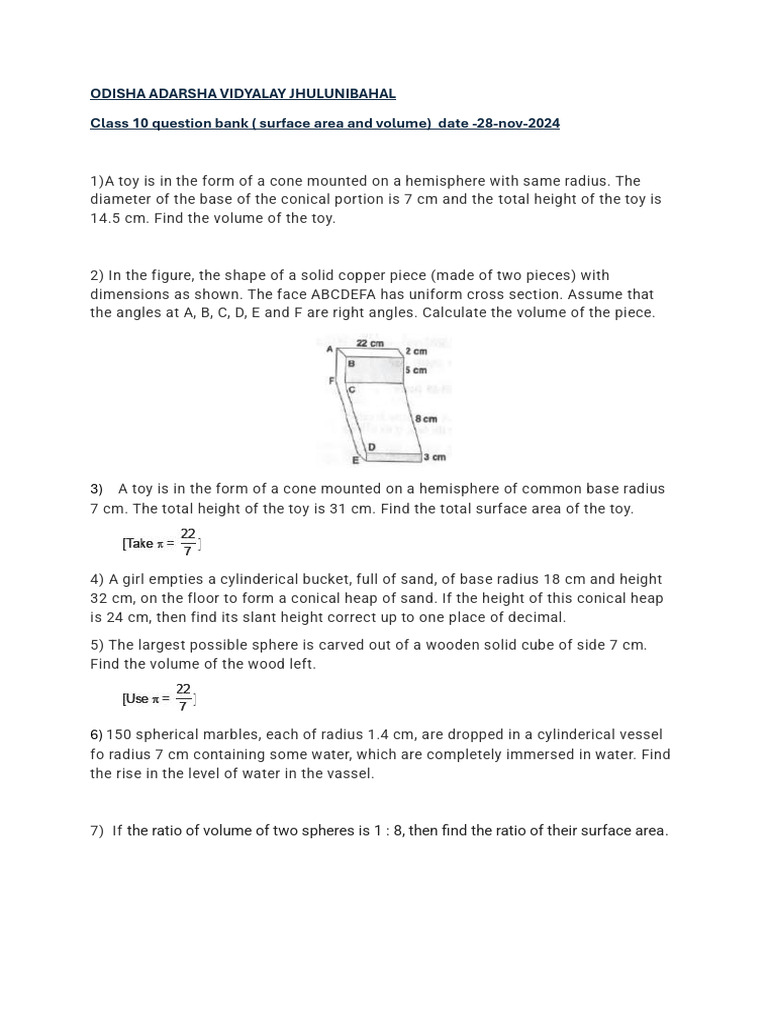 Surafce Area and Volume Best PF by - Subham Tripathy (Owner) | PDF