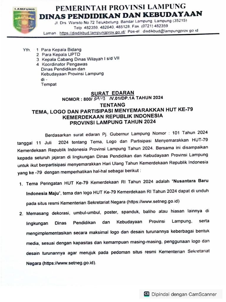 Surat Edaran Tentang Tema, Logo | PDF
