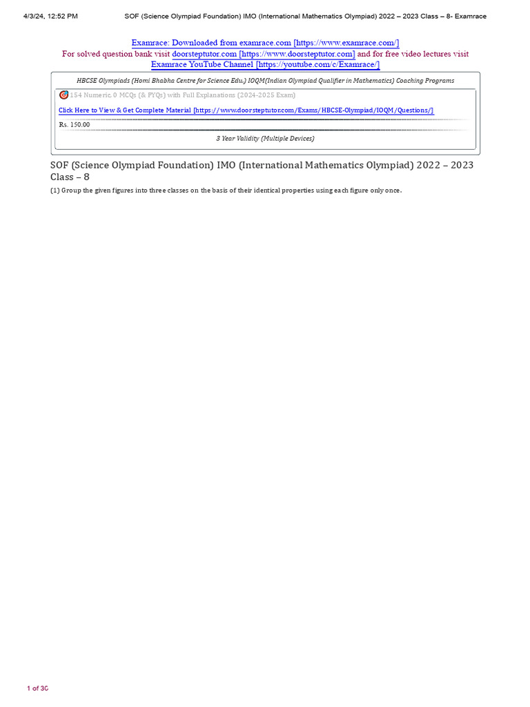 SOF-IMO-Class-8-2022-23 | PDF | Area | Mathematics