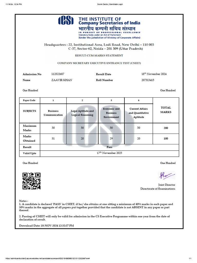 Score Cards - Candidate Login | PDF