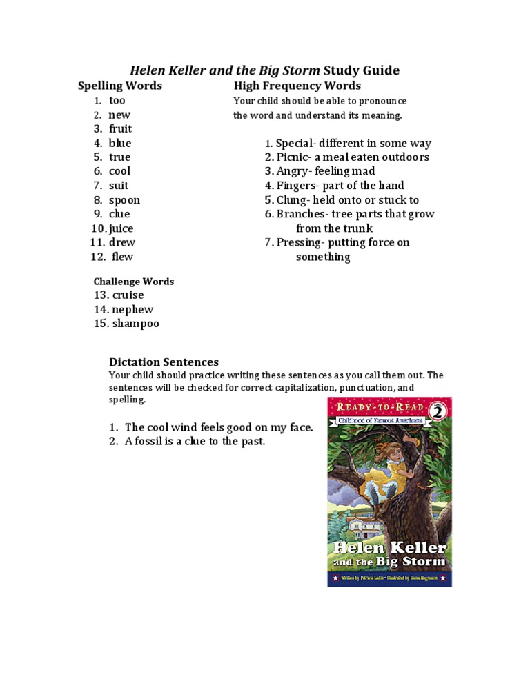 Helen Keller and The Big Storm Study Guide | PDF