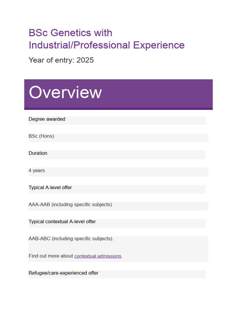 BSC Genetics With Industrial - Professional Experience | PDF | Gce ...