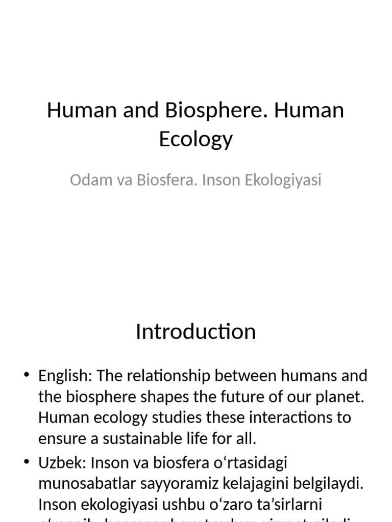 Human and Biosphere Human Ecology | PDF