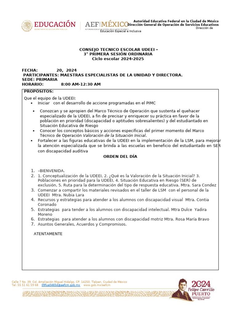 Orden Del Dia 3° Cte Udeei | PDF | Educación especial