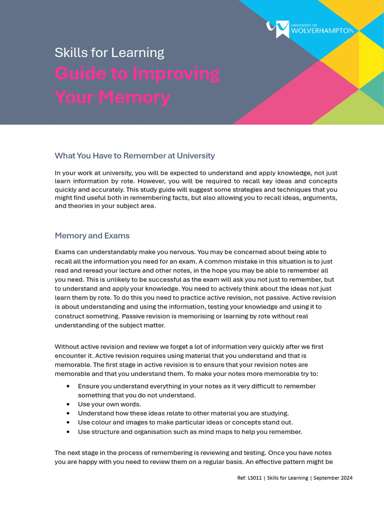 LS011 Guide To Improving Your Memory | PDF | Memory | Learning