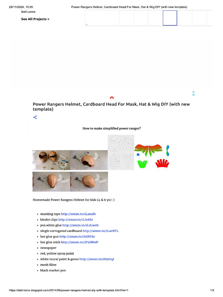 Power Rangers Helmet, Cardboard Head For Mask, Hat & Wig DIY (With New ...