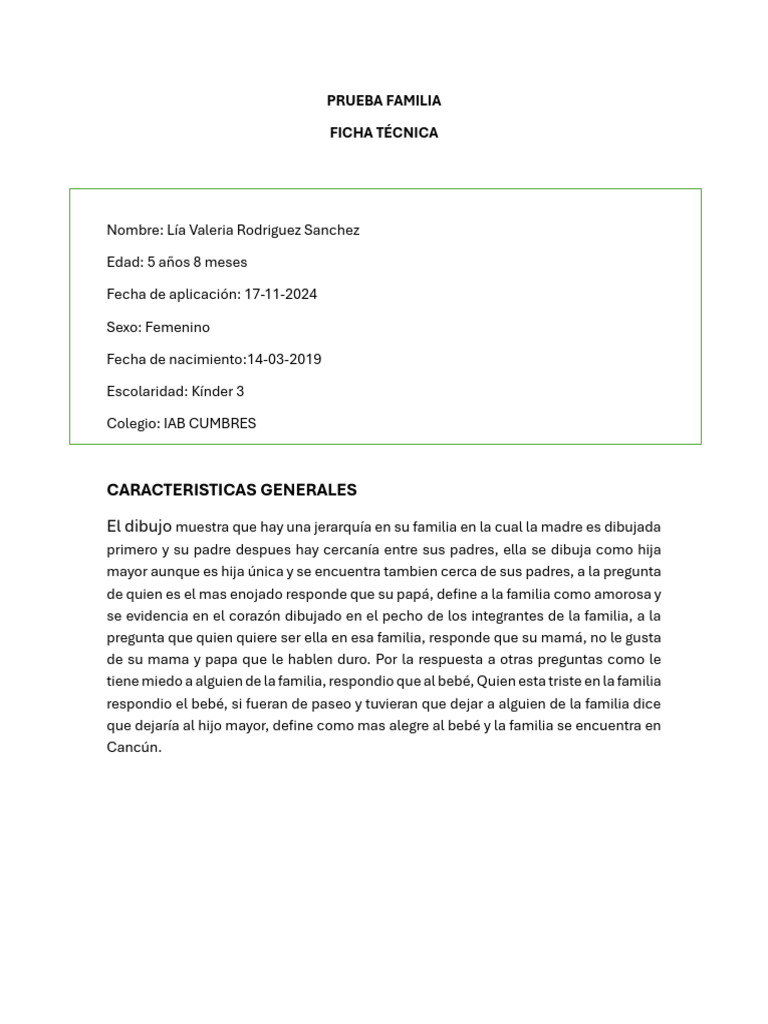 Prueba Familia Interpretacion | PDF