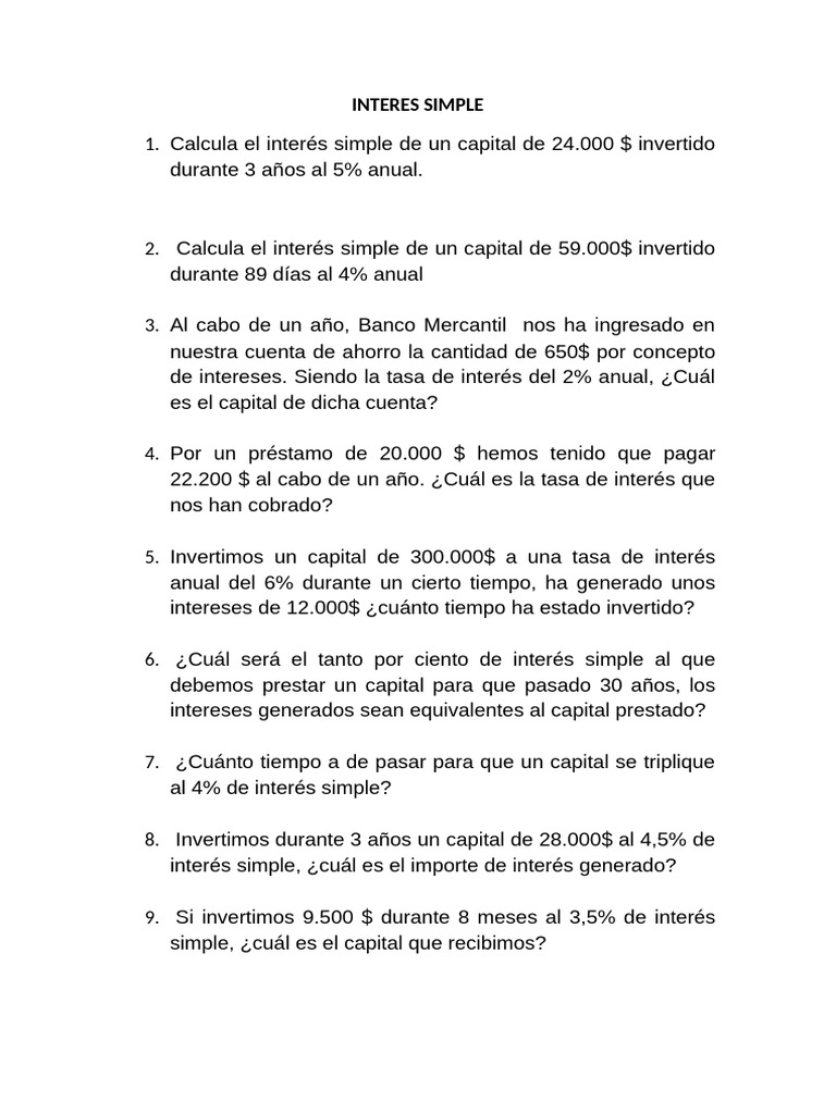 Cálculos de Interés Simple: Ejemplos Prácticos | PDF