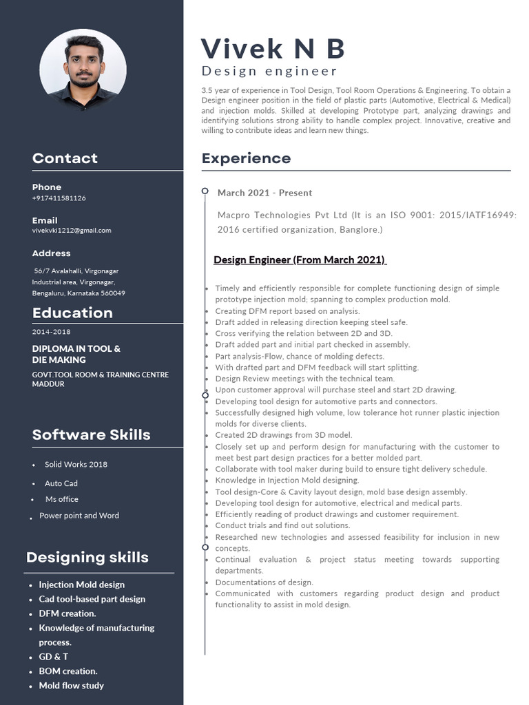 Vivek NB - CV | PDF | Engineering | Production And Manufacturing