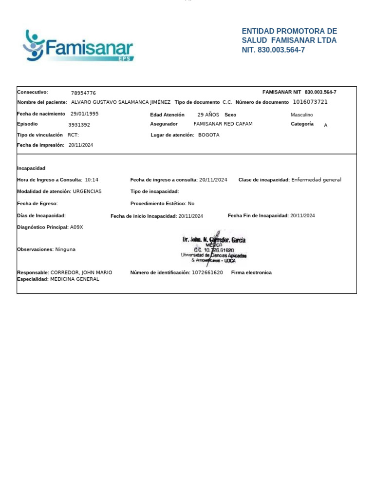 Incapacidad Famisanar | PDF