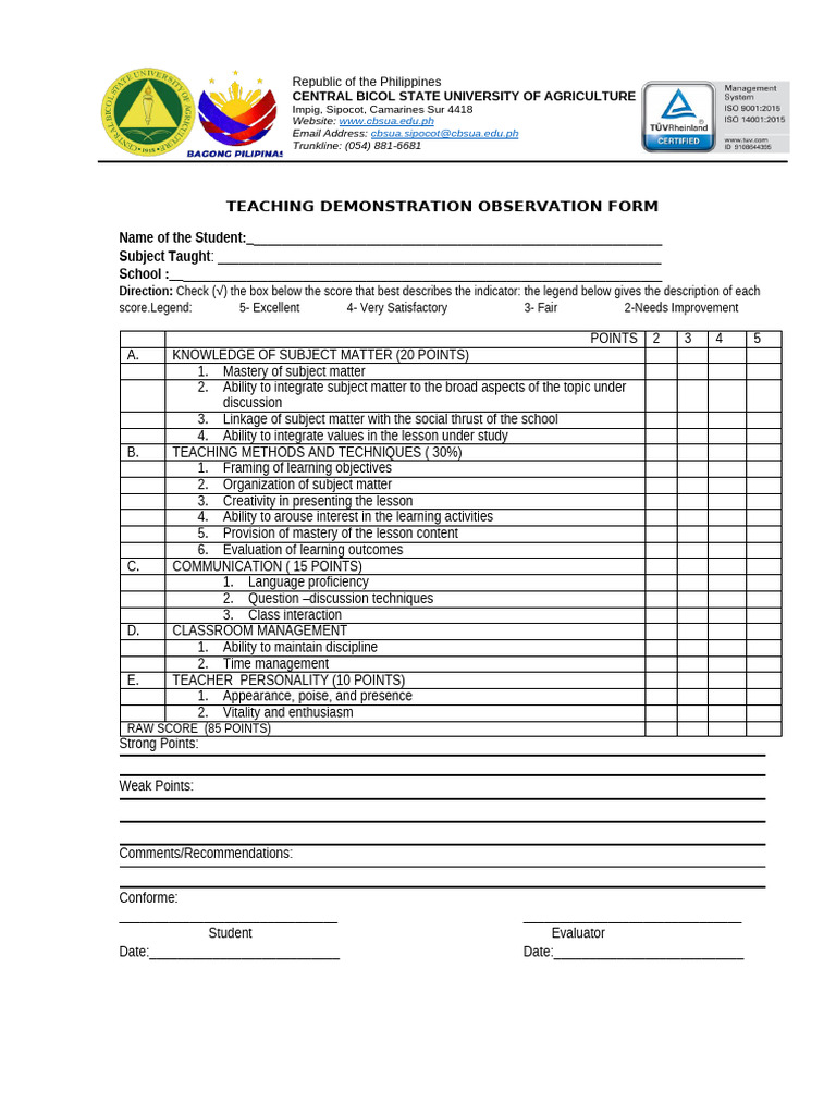 Teaching Demo Evaluation Form | PDF | Teaching Method | Teachers